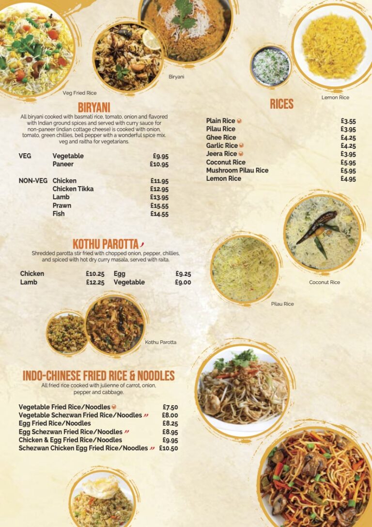 Dinein menu - Rishis Indian Aroma